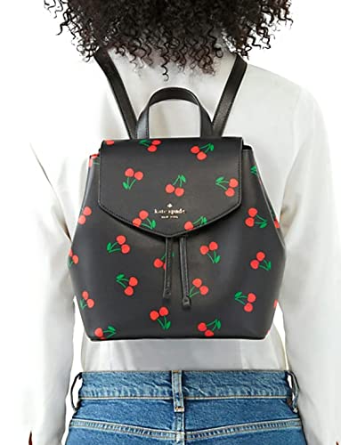 Kate Spade Lizzie Medium Flap Backpack Black Bag Purse Cherry Print