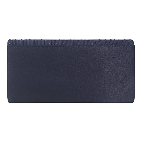 WIGUYUN Women Elegant Clutch Purse Rhinestones Pleated Wedding Clutch Handbag with Chain Formal Evening Bag Blue