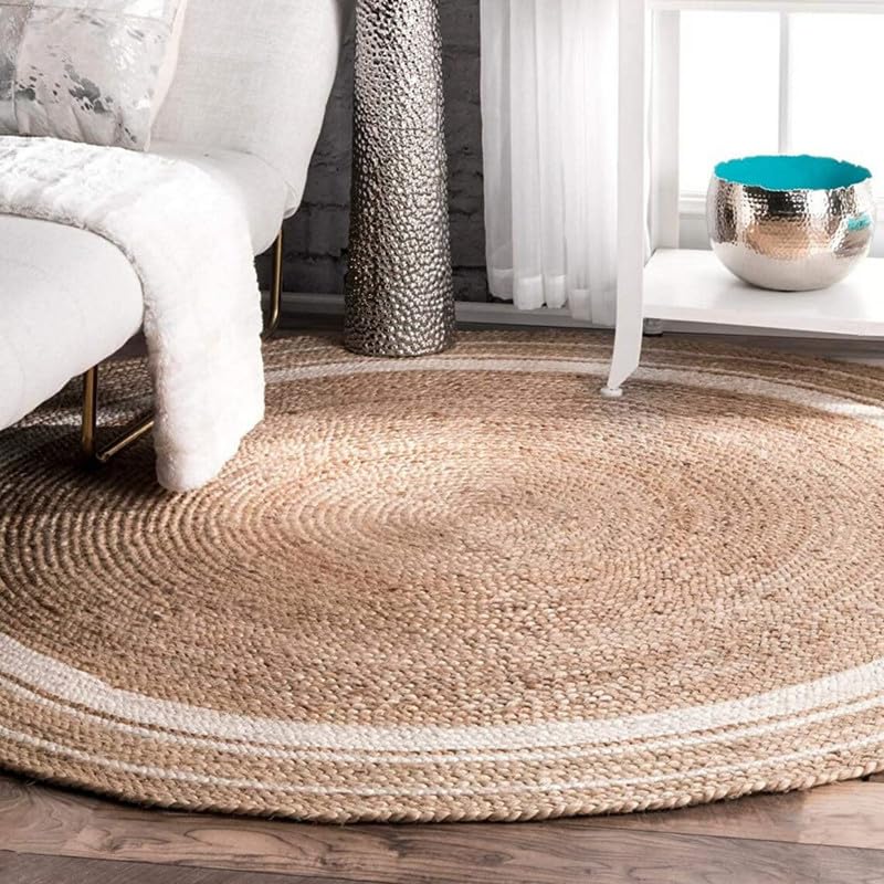 Manvi Exports Natural Jute Scalloped Rug - Handwoven Bohemian Decorative Custom Rug