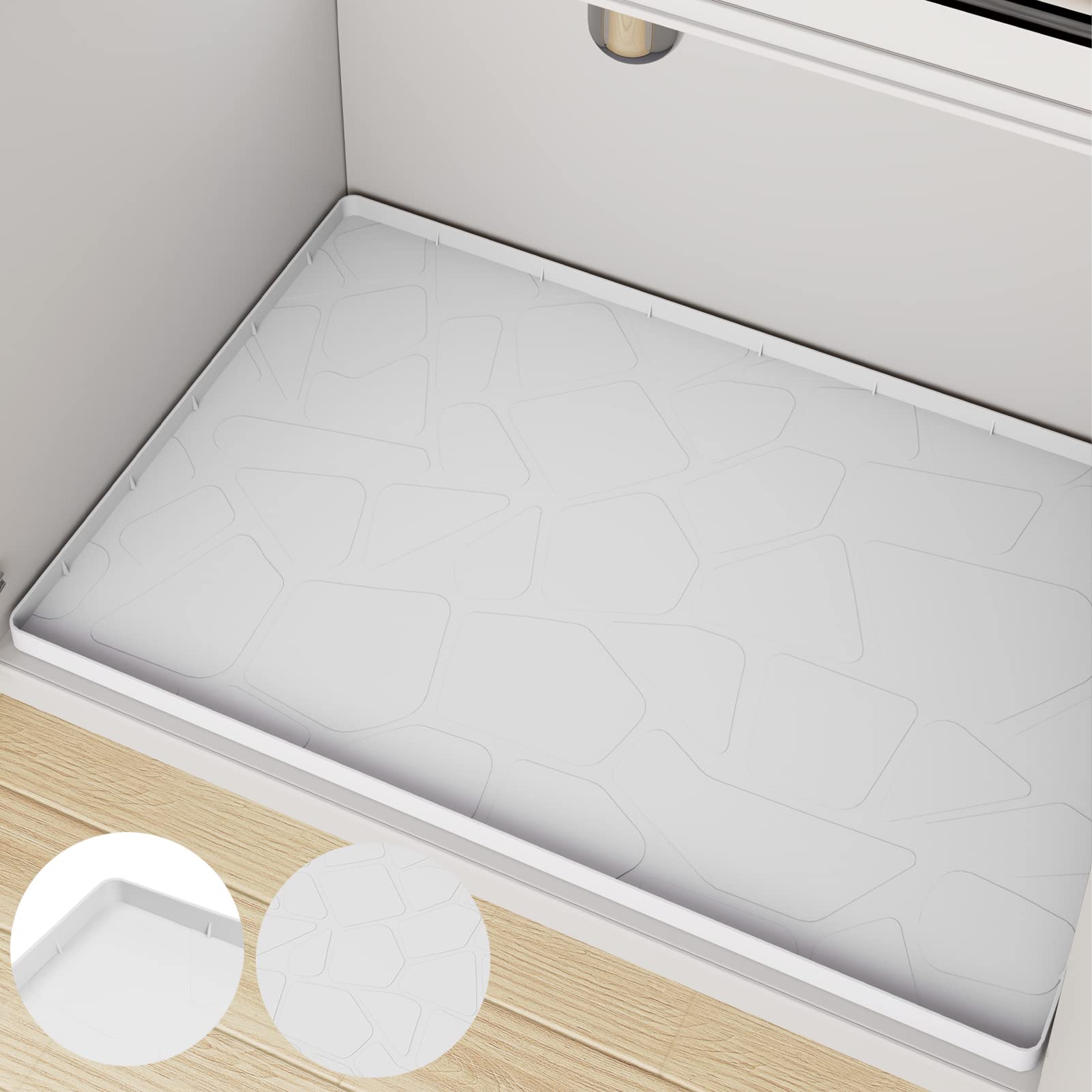 Under Sink Mat, 34" x 22" Under Sink Mats for Kitchen Waterproof - Silicone Under Sink Liner Drip Tray with Drain Hole (Gray)