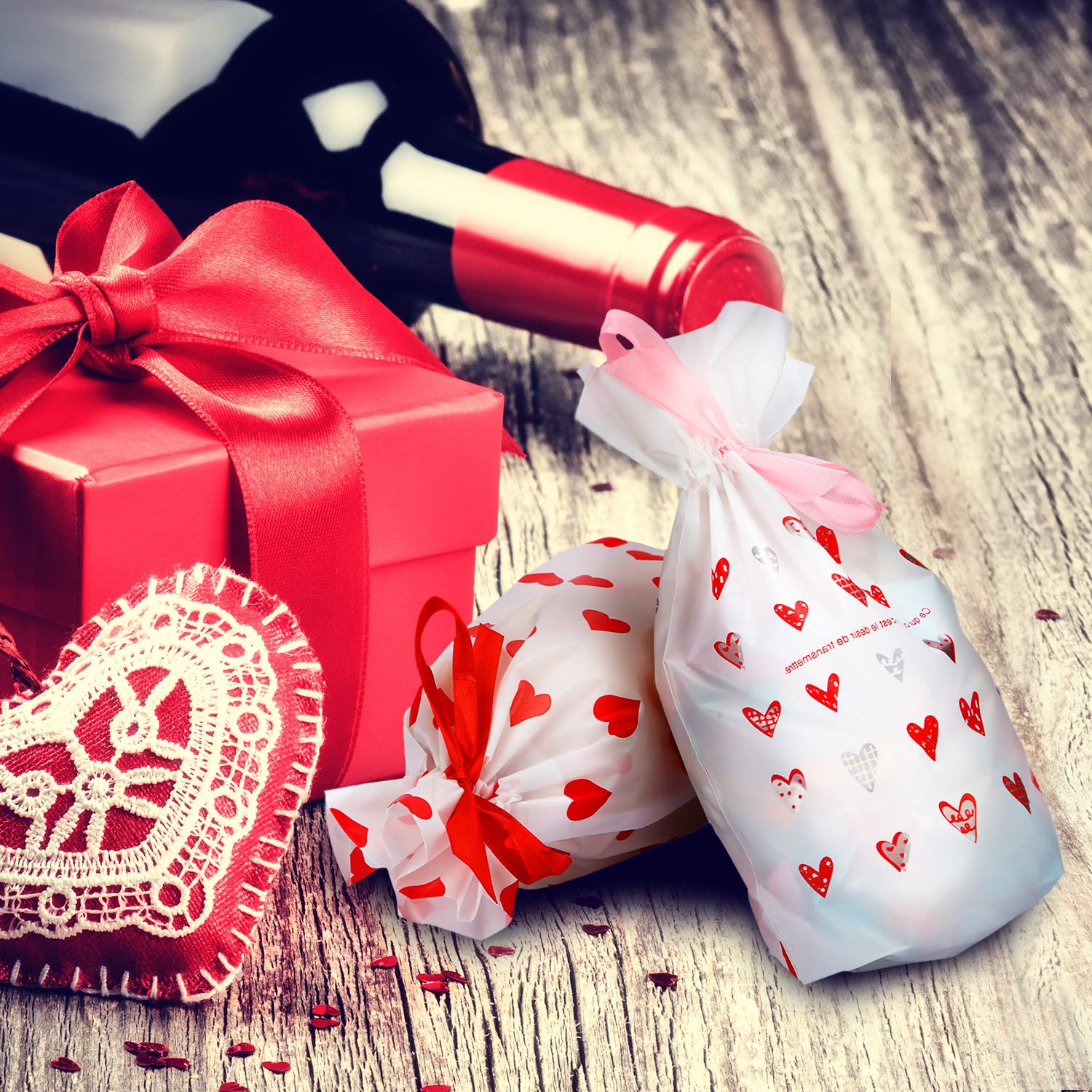 32 Pieces Valentine's Day Drawstring Candy Bags Heart Love Theme Candy Pouches Bags for Valentine's Day Wedding Party