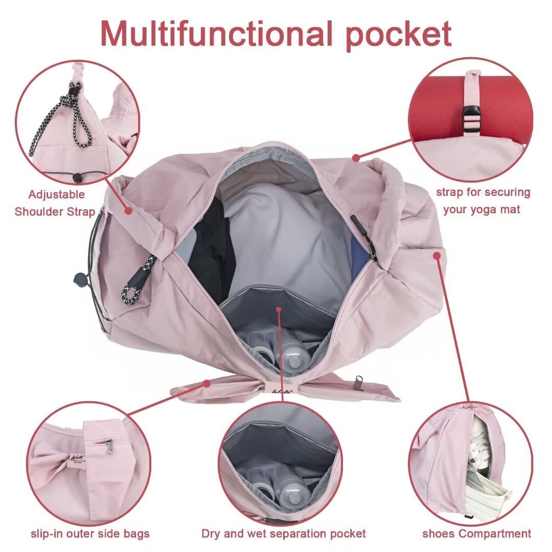 WOLT Gym Bag For Women, Pink Yoga Mat Bag with Shoes Compartment, Wet Pocket and Water Bottle Pocket