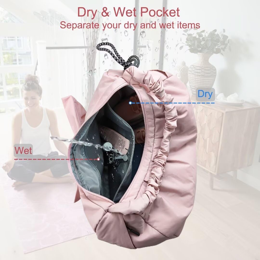WOLT Gym Bag For Women, Pink Yoga Mat Bag with Shoes Compartment, Wet Pocket and Water Bottle Pocket