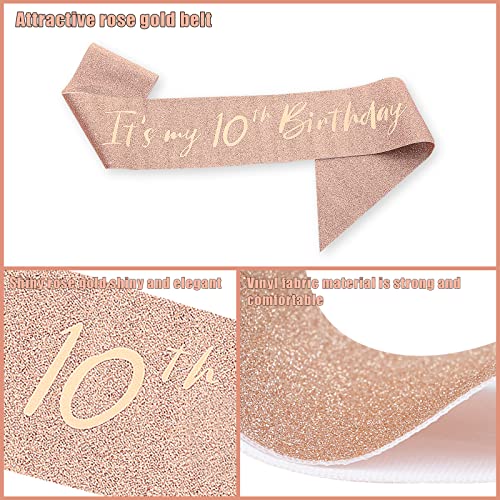 AIEX 4pcs Rose Gold Birthday Decorations Kit, Including Birthday Crown and Sash Cake Topper Cake Number Candles Birthday Girl Decorations(10th Birthday)