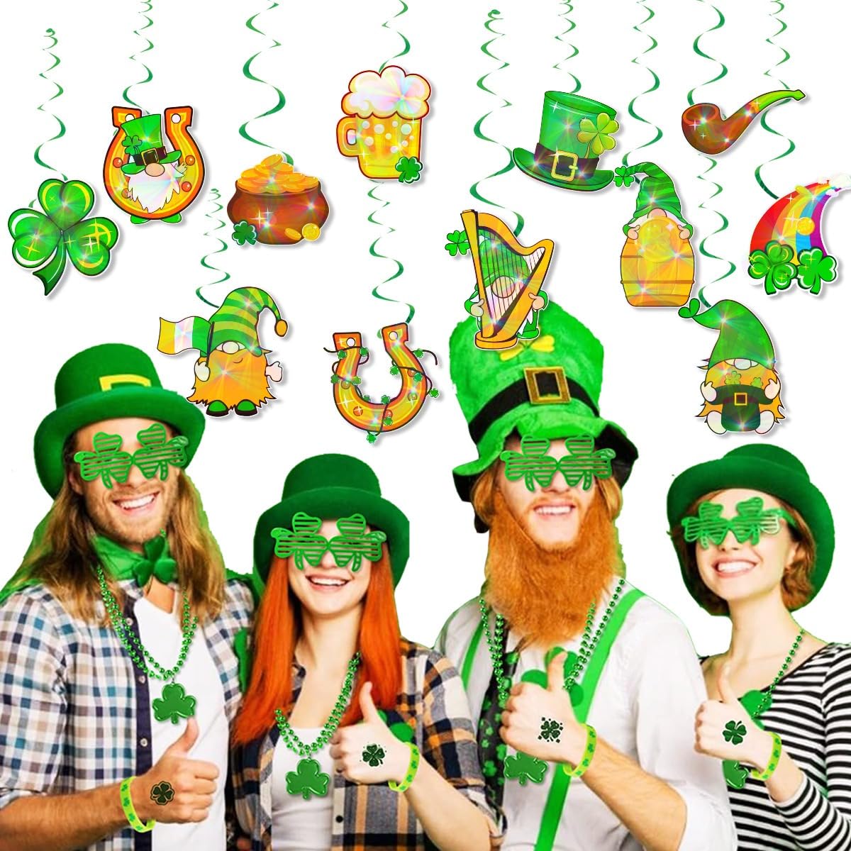 St Patricks Day Decorations 24 PCS, Shamrock LUCKY Banner Garlands Clover Hanging Swirls Irish Decor for Home Saint Patrick Party Supplies
