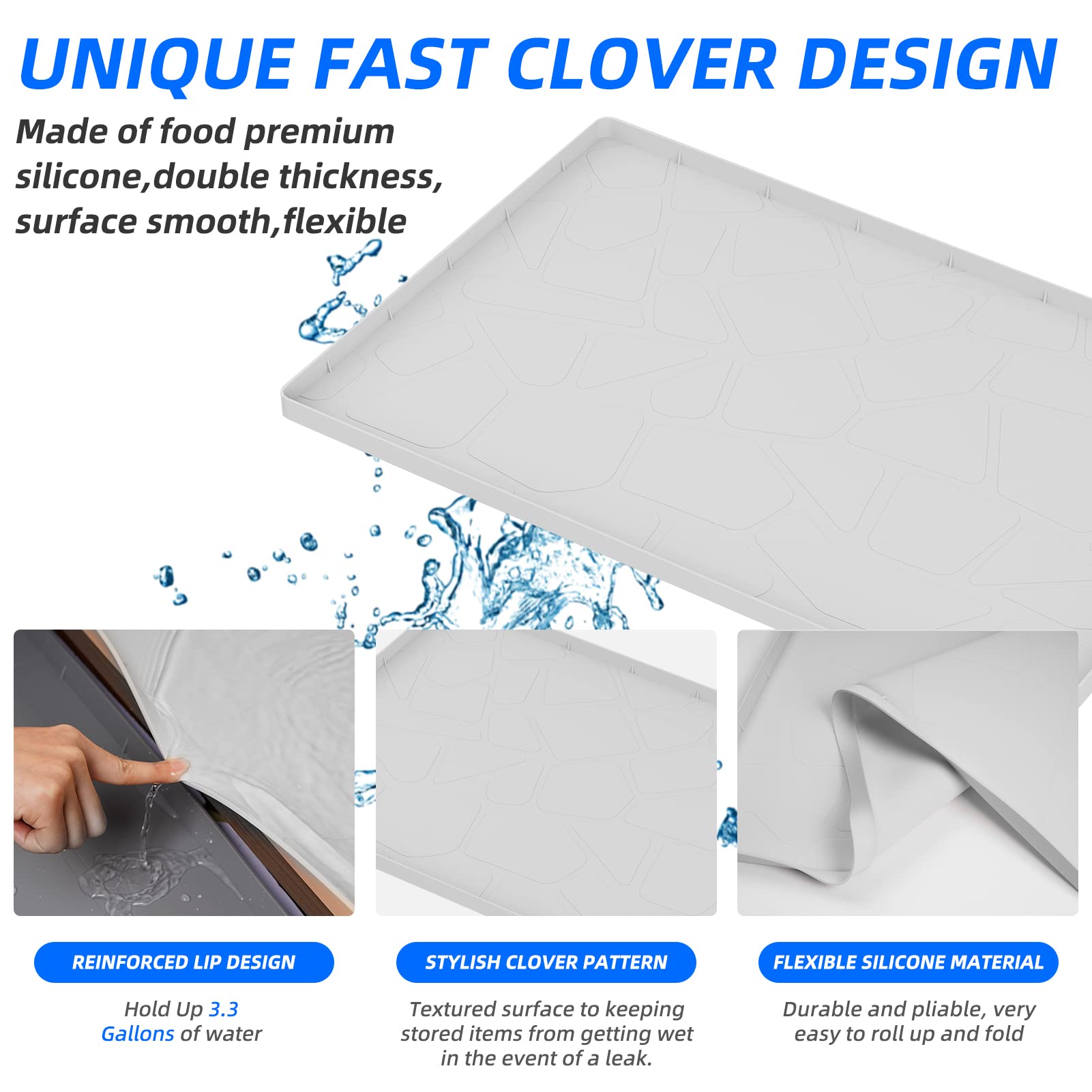 Under Sink Mat, 34" x 22" Under Sink Mats for Kitchen Waterproof - Silicone Under Sink Liner Drip Tray with Drain Hole (Gray)