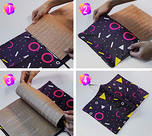 4 Pack Premium Book Covers for Hardcover, Book Covers Stretchable Up to 9x12, Unique Pattern Book Covers for Textbooks, Fabric Cloth Ideal for Comic Book Sleeve, Jumbo Book Socks, Textbook Holder