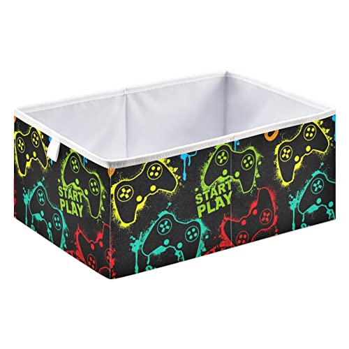 Ollabaky Colorful Video Game Storage Bin Fabric Closet Storage Cube Collapsible Waterproof Basket Box Toy Bin Clothes Organizer for Shelves Drawers, R