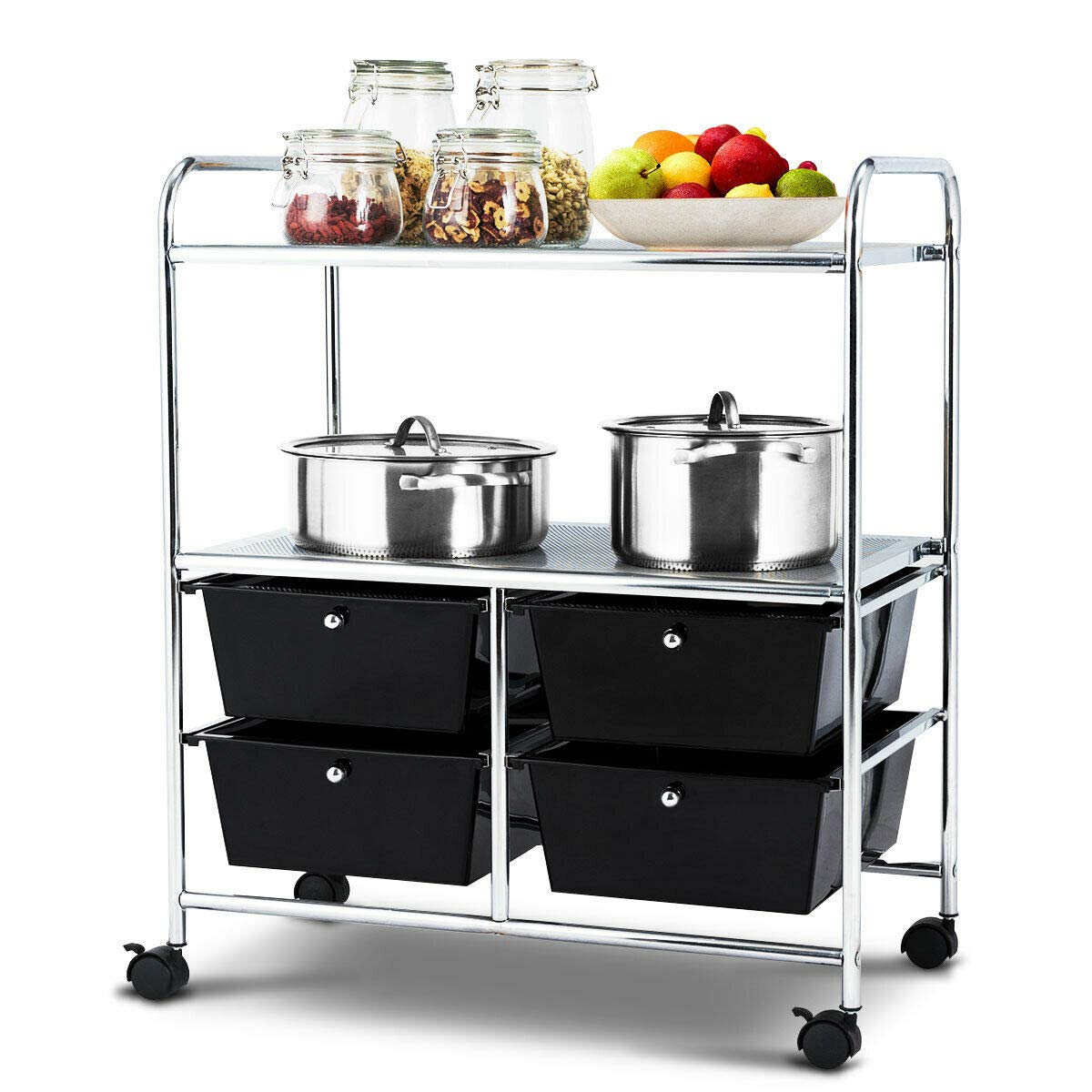 Giantex Rolling Storage Cart w/ 4 Drawers 2 Shelves Metal Rack Shelf Home Office School Beauty Salon Utility Organizer Cart with Wheels (Blue Green Orange & Red)