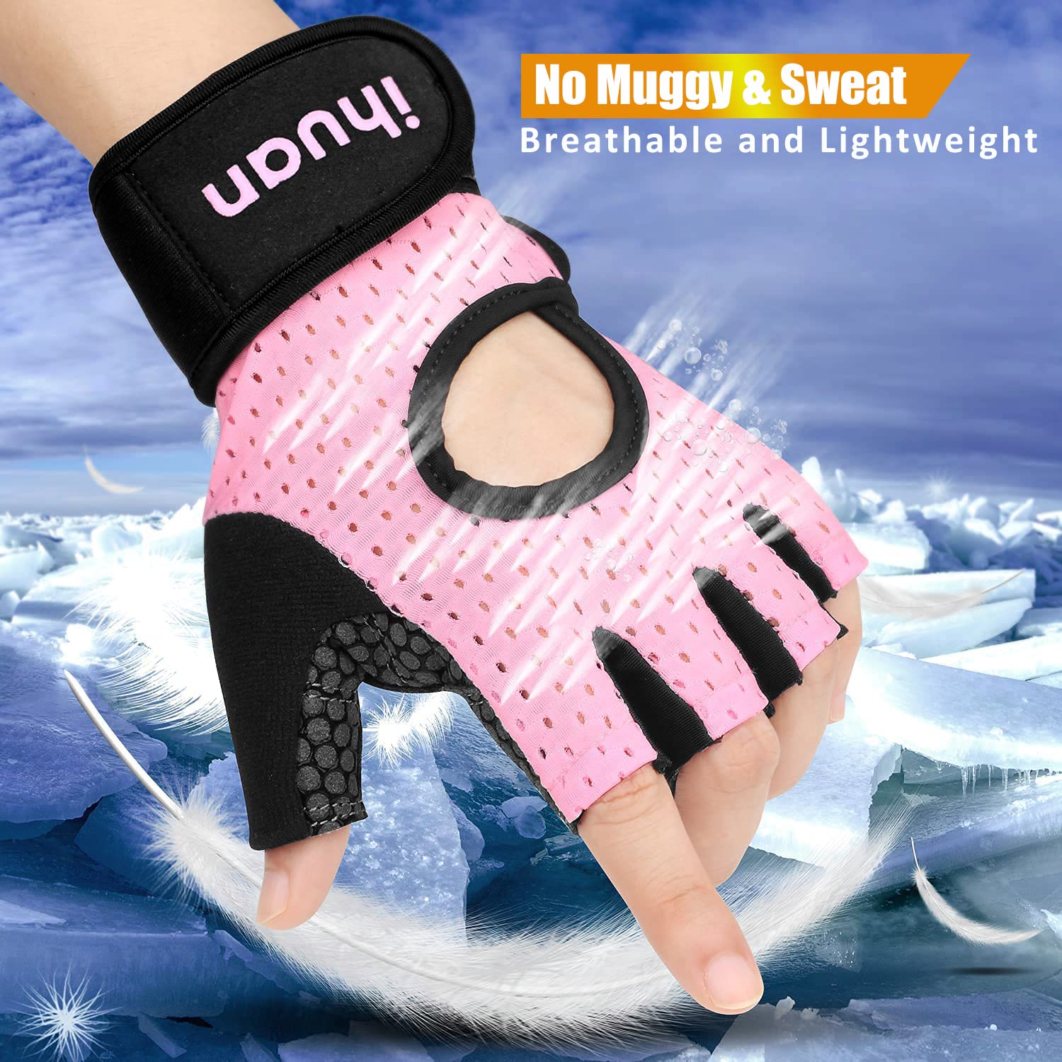 ihuan Breathable Weight Lifting Gloves: Fingerless Workout Gym | Wrist Support | Enhance Palm Protection | Extra Grip for Fitness| Training | Rowing | Pull-ups