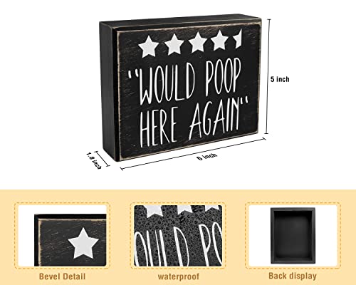 Pigort Funny Toliet Sign Decoration Box 5 Stars Would Here Again, Bathroom Sign Plaque 5"x6" Toilet Decor Rustic Wood Plaque - Funny Bathroom Signs