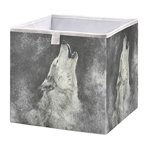 Blueangle Watercolor Cool Wolf Cube Storage Bin, 11 x 11 x 11 in, Large Collapsible Organizer Storage Basket for Home Décor(572)