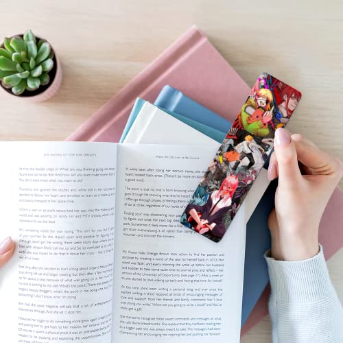 Bookmarks Ruler Metal Chainsaw Measure Denji Reading Bookography Bookworm Tassels for Book Bibliophile Gift Reading Christmas Ornament Markers