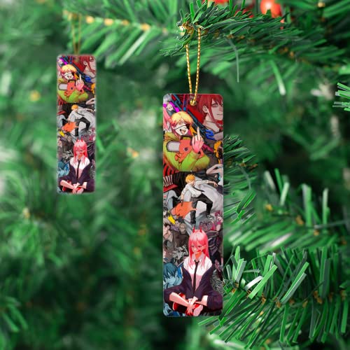 Bookmarks Ruler Metal Chainsaw Measure Denji Reading Bookography Bookworm Tassels for Book Bibliophile Gift Reading Christmas Ornament Markers