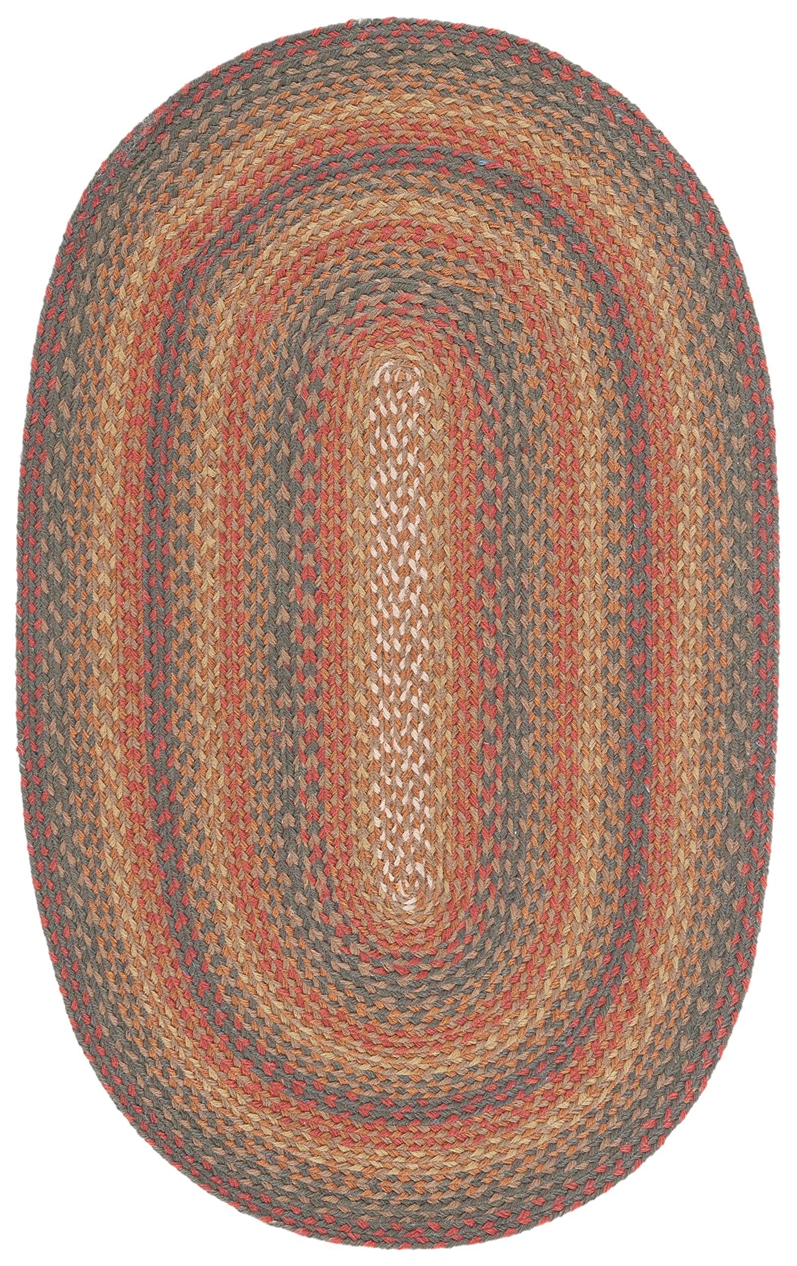 SAFAVIEH Braided Collection Area Rug - 4' x 6' Oval, Green & Rust, Handmade Country Cottage Jute Reversible, Ideal for High Traffic Areas in Living Room, Bedroom (BRD652P)