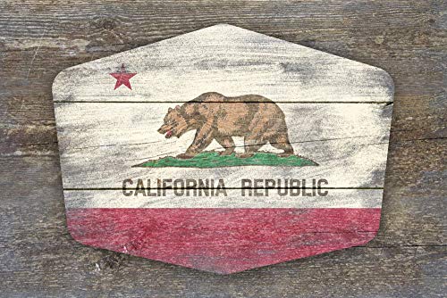 California, Rustic State Flag, Contour (Canvas Deluxe Tote Bag, Faux Leather Handles & Zip Pocket)