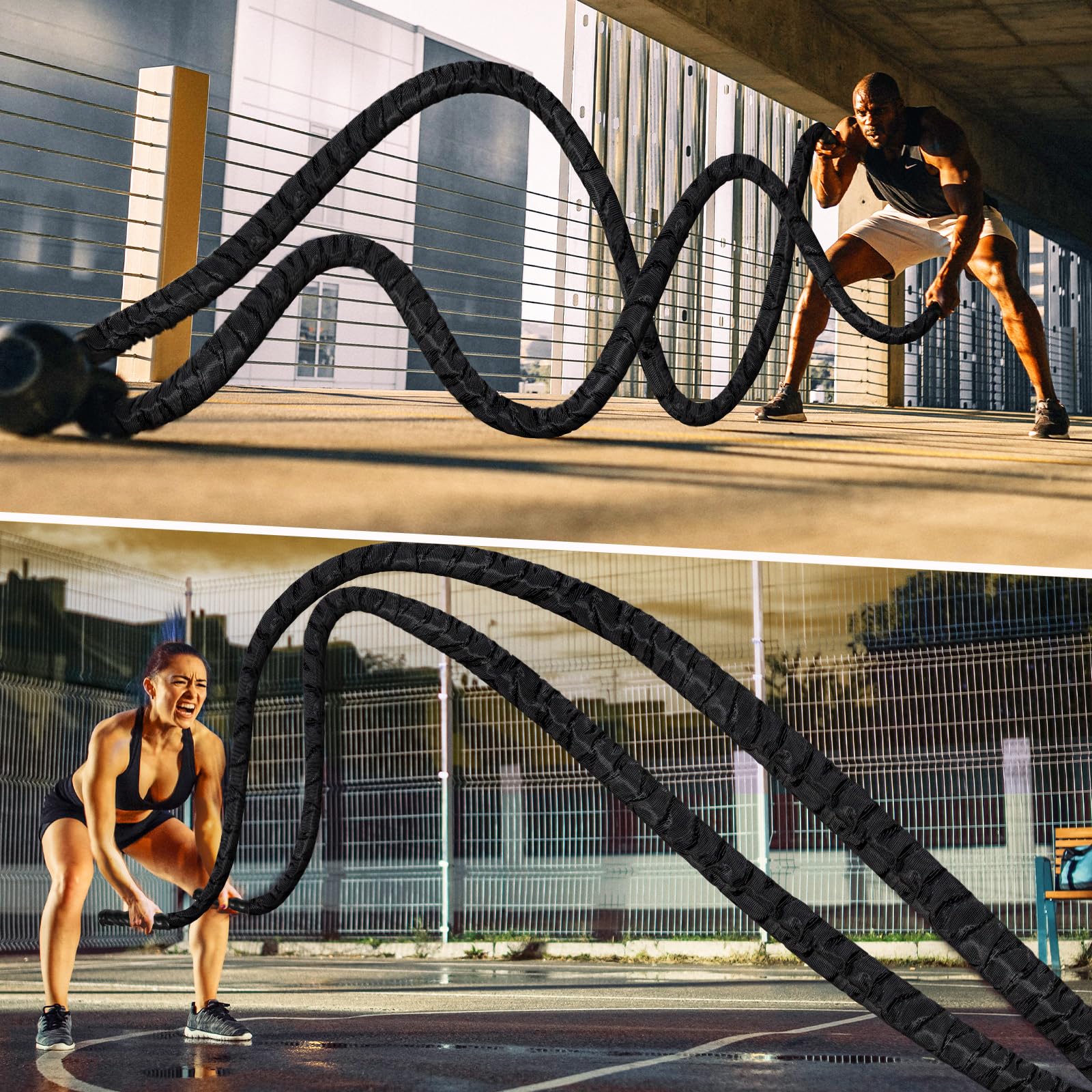 Battle Ropes for Home Gym Exercise: 1.5 Inch Diameter 40FT Length Workout Rope Exercise Rope Training Ropes with Protective Sleeve, Heavy Battle Rope For Workout Exercise Fitness & Strength Training