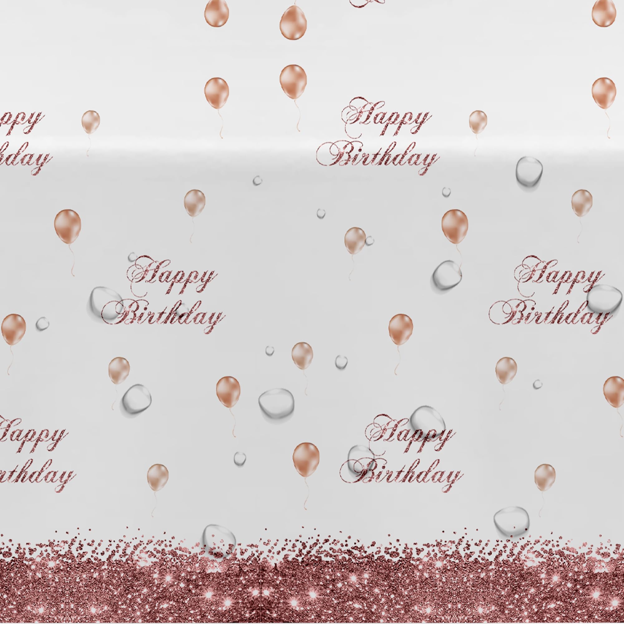 Xigejob Happy Birthday Decorations Tablecloth, Disposable Birthday Party Supplies Table Covers, Rose Gold Table Cloth for Women 30th 40th 50th 60th 70th 80th 90th Birthday | 2 Pack (54in x 108in)