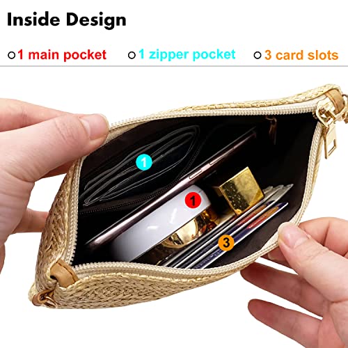 Beurlike Straw Clutch Purses for Women Beach Wristlet Wallet Small Cross body bag for Girls(Brown)