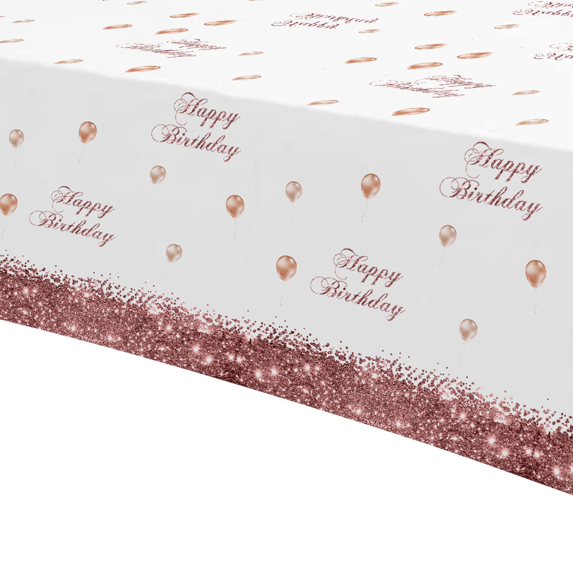 Xigejob Happy Birthday Decorations Tablecloth, Disposable Birthday Party Supplies Table Covers, Rose Gold Table Cloth for Women 30th 40th 50th 60th 70th 80th 90th Birthday | 2 Pack (54in x 108in)