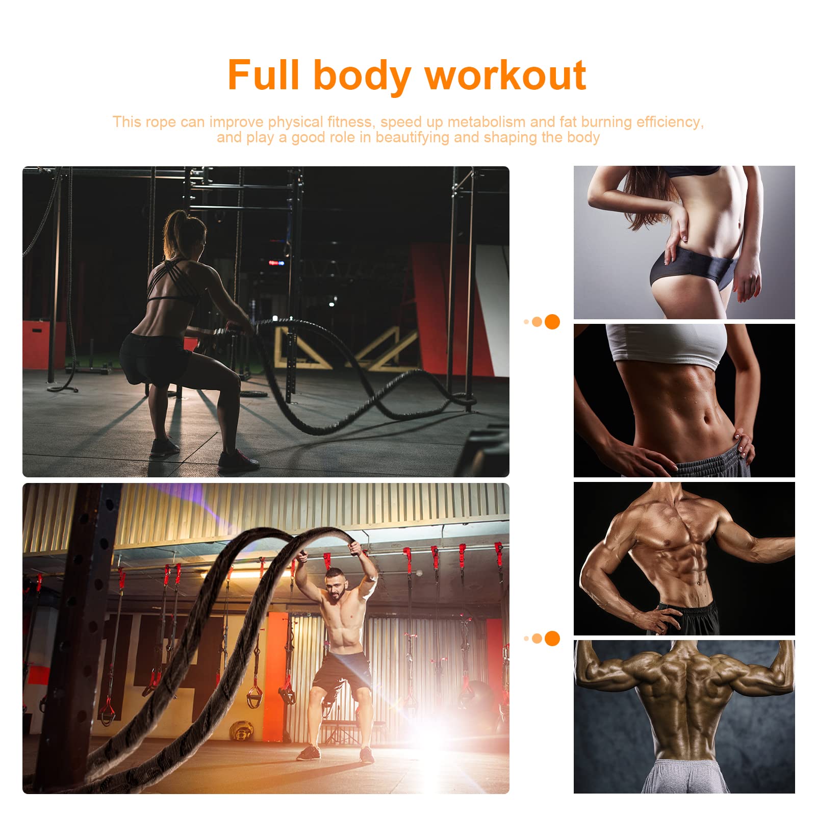 Battle Ropes for Home Gym Exercise: 1.5 Inch Diameter 40FT Length Workout Rope Exercise Rope Training Ropes with Protective Sleeve, Heavy Battle Rope For Workout Exercise Fitness & Strength Training