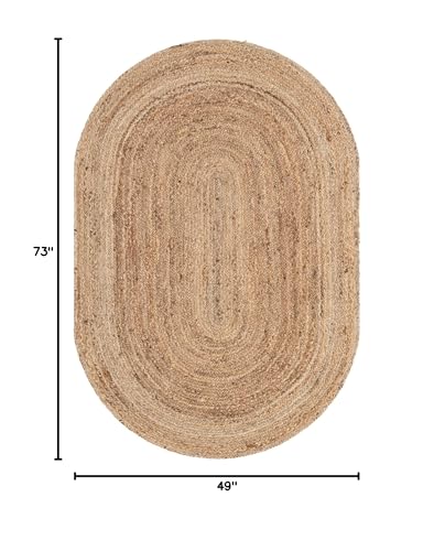 Unique Loom Braided Jute Collection Area Rug - Dhaka (4' 1" x 6' 1" Oval, Natural)