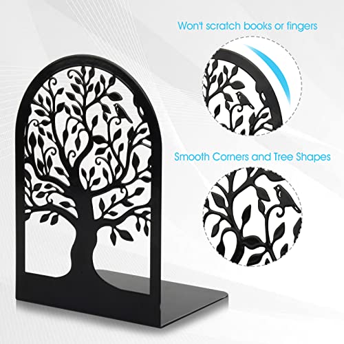 Bookends, Book Ends, Metal Bookends for Shelves, Tree Bookend Stopper for Heavy Books, Black Book Ends to Hold Books for Home Office