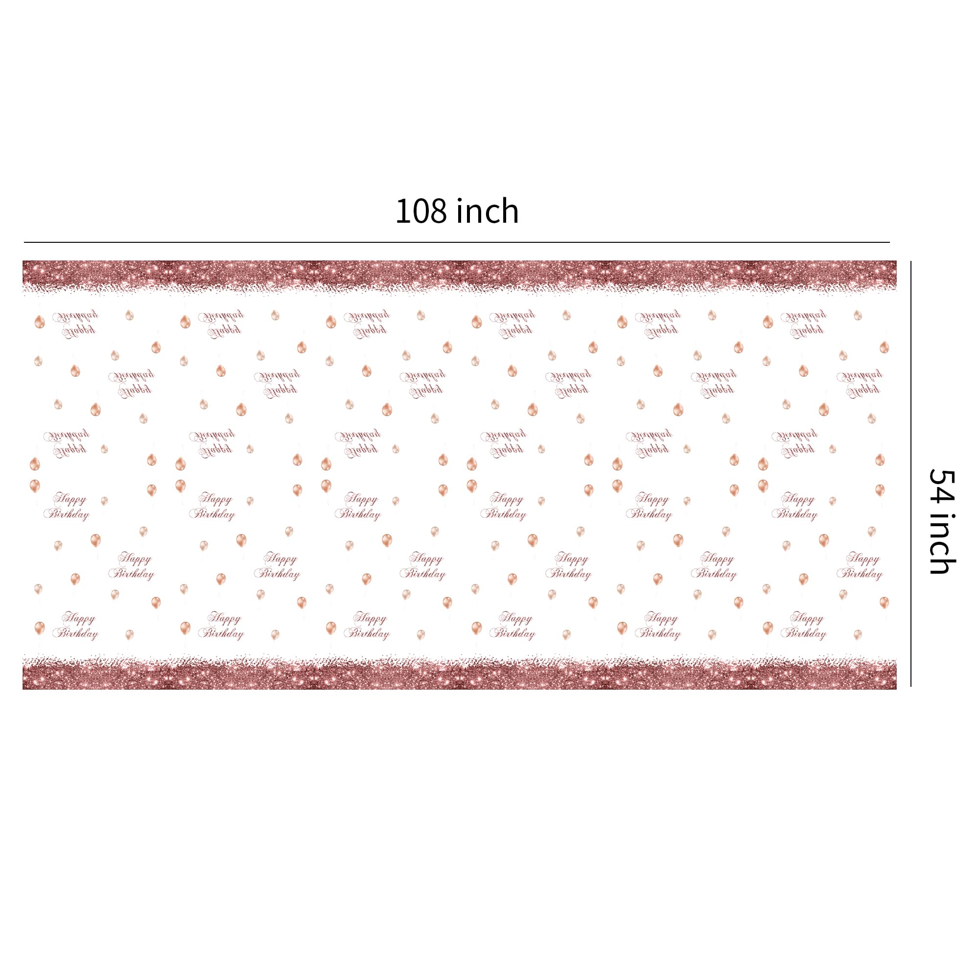 Xigejob Happy Birthday Decorations Tablecloth, Disposable Birthday Party Supplies Table Covers, Rose Gold Table Cloth for Women 30th 40th 50th 60th 70th 80th 90th Birthday | 2 Pack (54in x 108in)