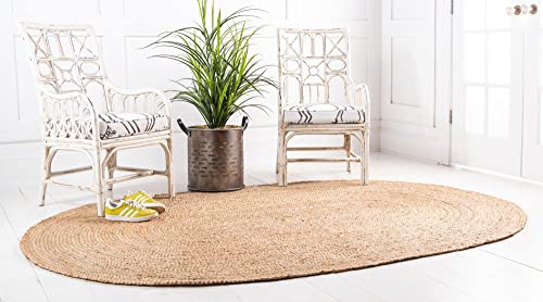 Unique Loom Braided Jute Collection Area Rug - Dhaka (4' 1" x 6' 1" Oval, Natural)