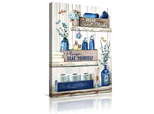 Bathroom Decor Wall Art Dragonfly Wall Art Blue Bathroom Sign Rustic Farmhouse Bathroom Canvas Prints Signs Wood Background Bathroom Pictures Artwork Framed Bath Laundry Home Decorations12 x16