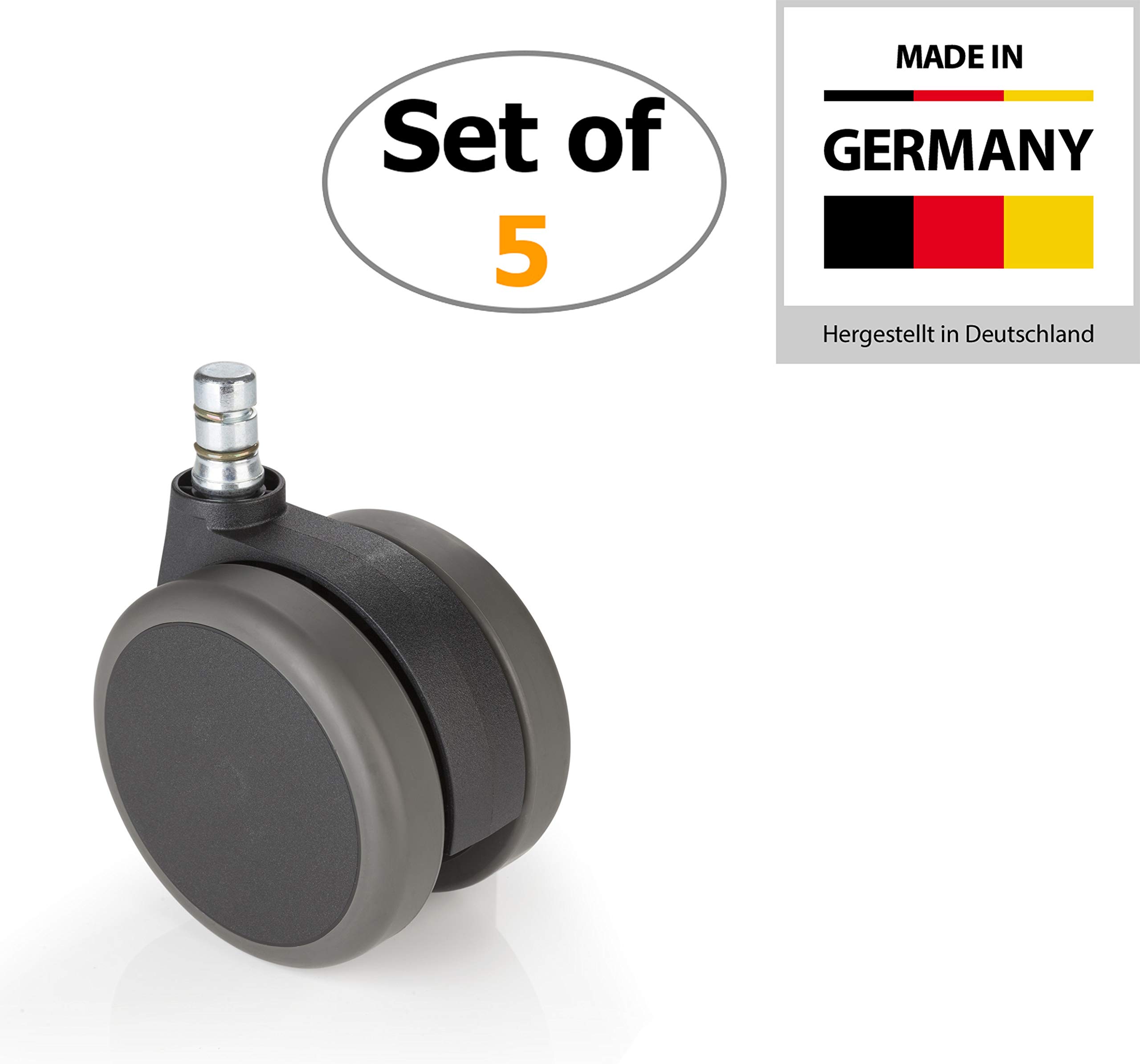 hjh OFFICE 3 inch Office Chair Caster Wheels 7/16 inch Stem Diameter (Set of 5) Casters for Hard Floors