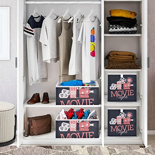 RunningBear Retro Movie Projector Storage Basket Storage Bin Square Collapsible Storage Containers Shelves Cloth Baskets Organizer for Office Outside Cars