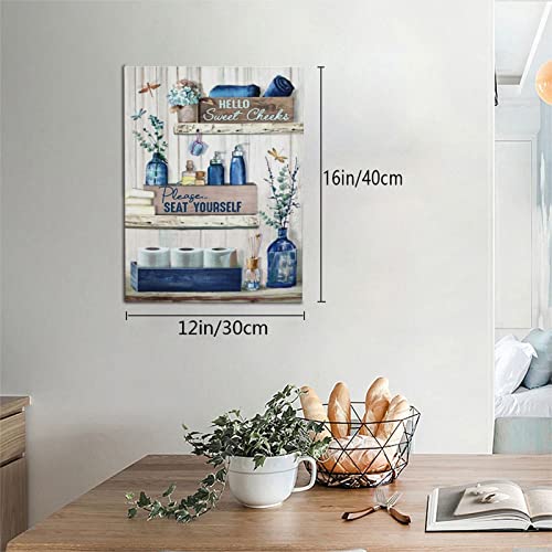 Bathroom Decor Wall Art Dragonfly Wall Art Blue Bathroom Sign Rustic Farmhouse Bathroom Canvas Prints Signs Wood Background Bathroom Pictures Artwork Framed Bath Laundry Home Decorations12 x16
