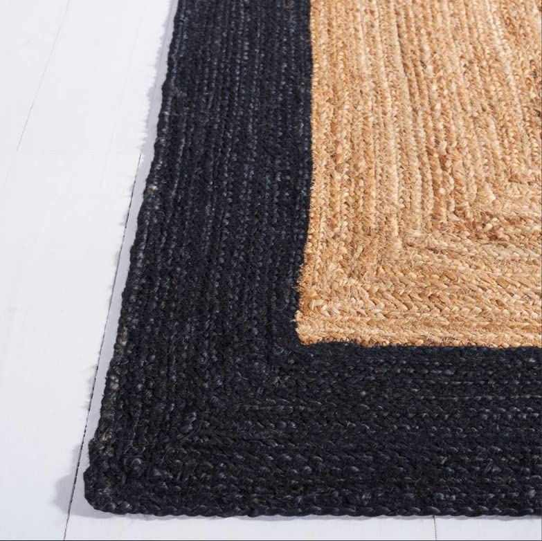 Durrie India Hand Woven Jute Braided Rug 6' x 4' Natural Frame Pattern Farm House Accent Rugs for Living Room, Kitchen, Bedroom Area Rug (72x48 Inches)