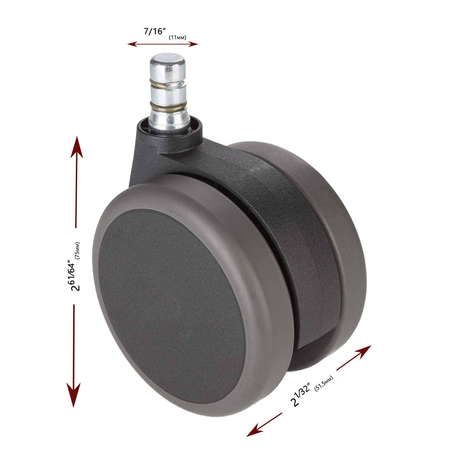 hjh OFFICE 3 inch Office Chair Caster Wheels 7/16 inch Stem Diameter (Set of 5) Casters for Hard Floors