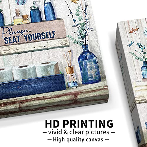 Bathroom Decor Wall Art Dragonfly Wall Art Blue Bathroom Sign Rustic Farmhouse Bathroom Canvas Prints Signs Wood Background Bathroom Pictures Artwork Framed Bath Laundry Home Decorations12 x16