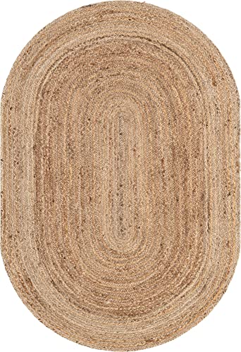Unique Loom Braided Jute Collection Area Rug - Dhaka (4' 1" x 6' 1" Oval, Natural)