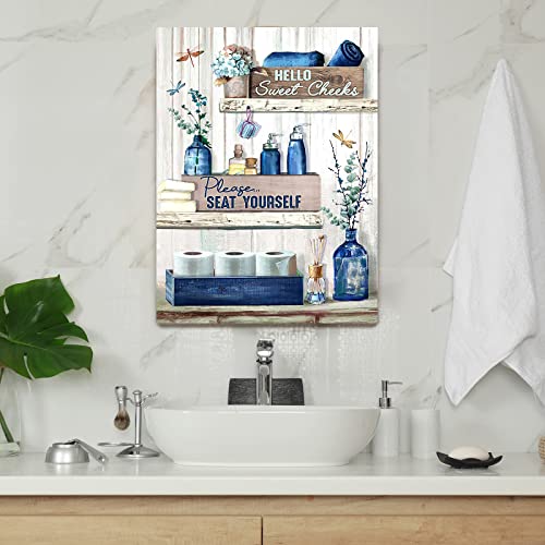 Bathroom Decor Wall Art Dragonfly Wall Art Blue Bathroom Sign Rustic Farmhouse Bathroom Canvas Prints Signs Wood Background Bathroom Pictures Artwork Framed Bath Laundry Home Decorations12 x16