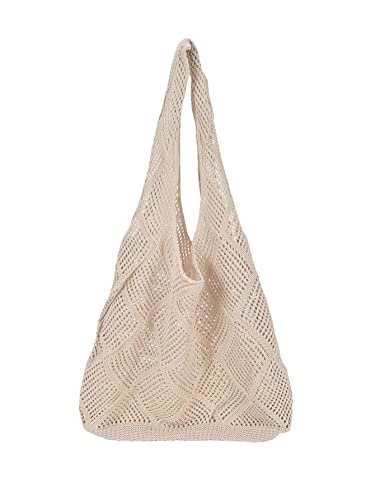 WDIRARA Women's Shoulder Handbags Knit Tote Bag Summer Beach Handbag Beige one-size
