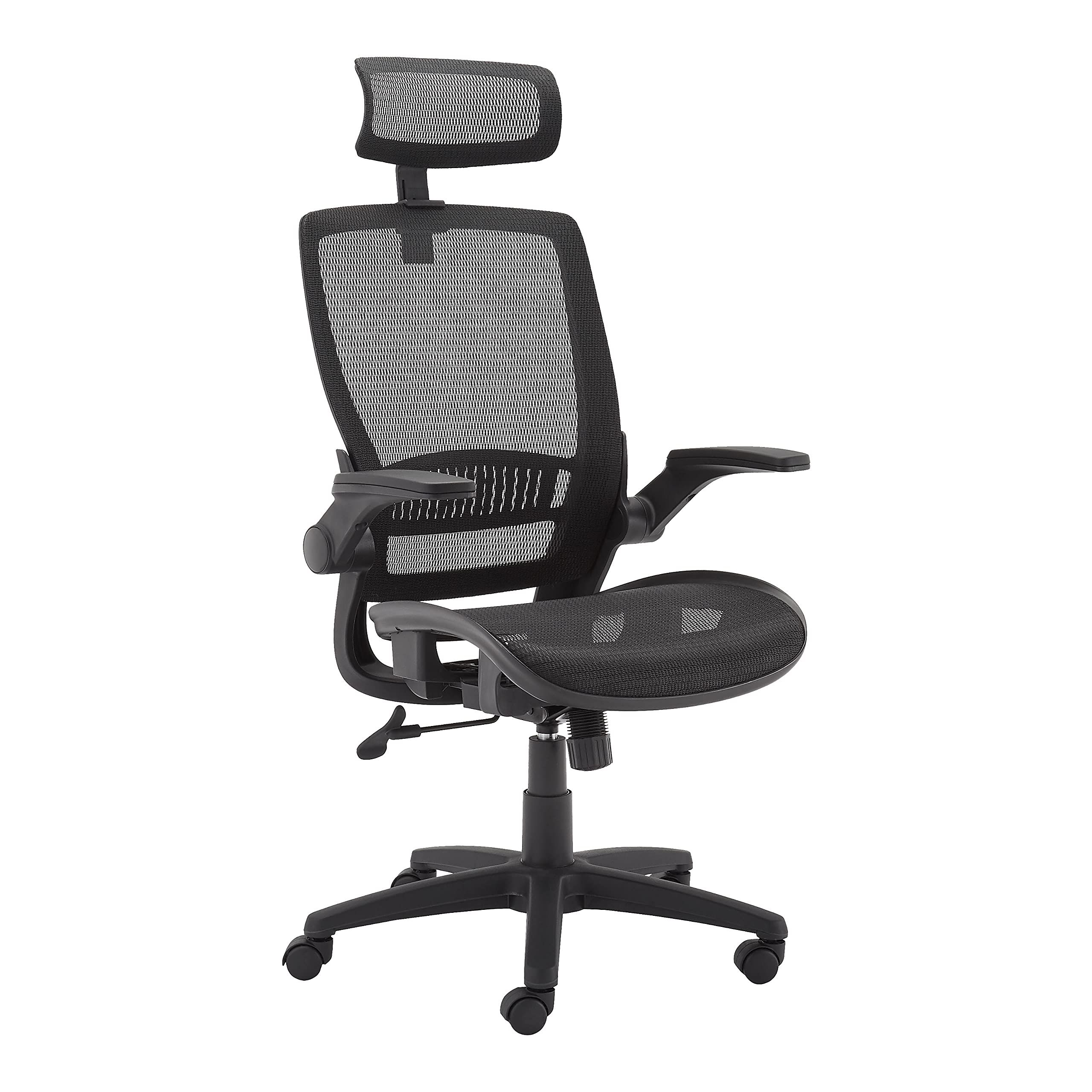 Amazon Basics Ergonomic Adjustable High-Back Mesh Chair with Flip-Up Arms and Headrest, Contoured Mesh Seat - Black