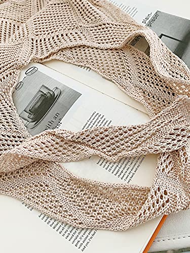 WDIRARA Women's Shoulder Handbags Knit Tote Bag Summer Beach Handbag Beige one-size