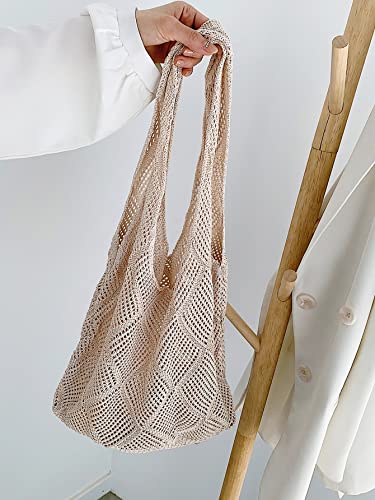 WDIRARA Women's Shoulder Handbags Knit Tote Bag Summer Beach Handbag Beige one-size