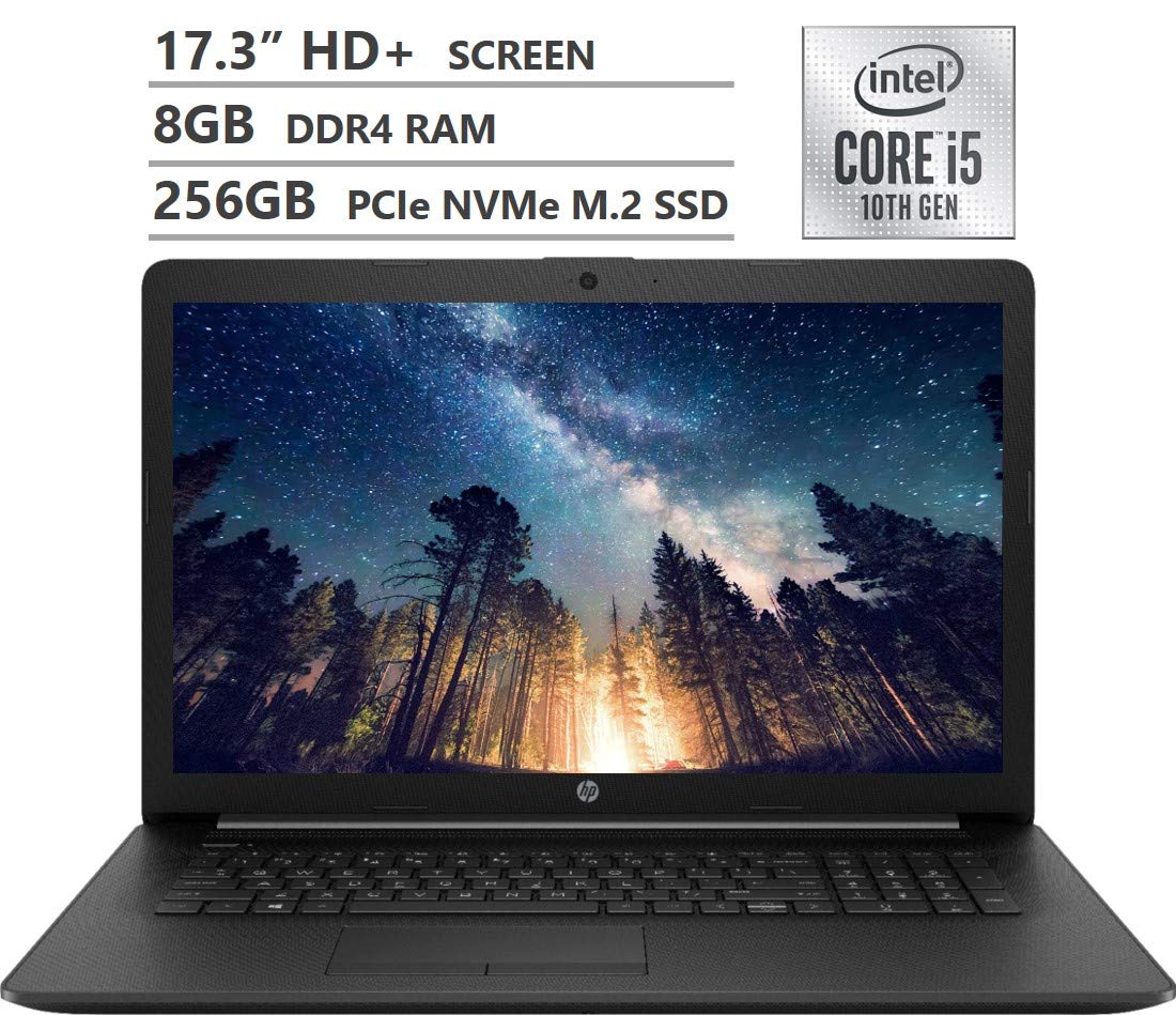 HP 2020 Laptop, 17.3" HD+ Screen, 10th Gen Intel Core i5-1035G1 Quad-Core Processor up to 3.60GHz, 8GB DDR4 RAM, 256GB PCIe NVMe M.2 SSD, DVD-RW, HDMI, Wireless-AC, Bluetooth, Windows 10 Home, Black