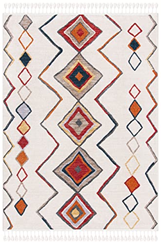 SAFAVIEH Farmhouse Collection 4'5" x 6'5" Ivory/Gold FMH599A Moroccan Boho Tassel Area Rug