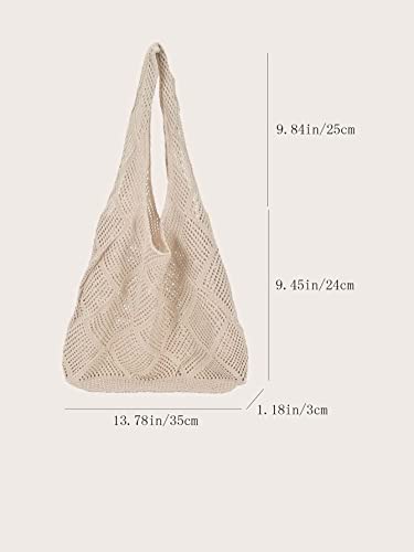WDIRARA Women's Shoulder Handbags Knit Tote Bag Summer Beach Handbag Beige one-size