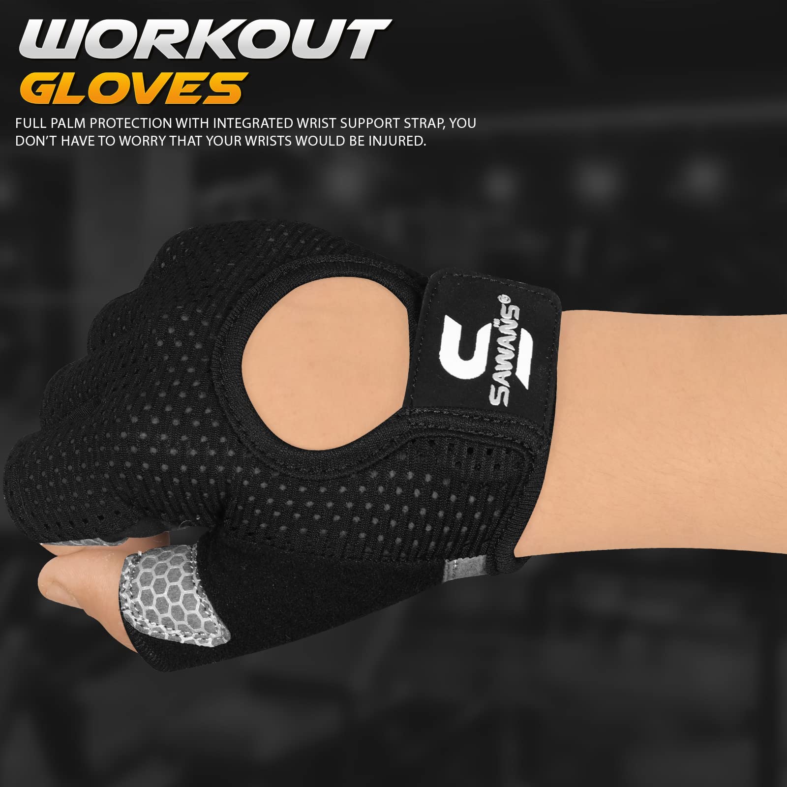SAWANS Workout Gloves for Men and Women Weight Lifting Gloves Gym Fitness Exercise Cycling Pull ups Microfiber Lightweight Breathable Non-Slip Silicone Padded Palm Grip (Black, Medium)