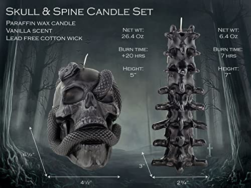 Kobi & Knight Black Skull Candle Set - XL Skull Goth Candle with Snake and Spine in Coffin Gift Box - Gothic Candles for Spooky Halloween Decorations - Creepy Candles for Goth Decor - Skeleton Candle