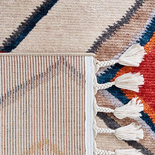 SAFAVIEH Farmhouse Collection 4'5" x 6'5" Ivory/Gold FMH599A Moroccan Boho Tassel Area Rug