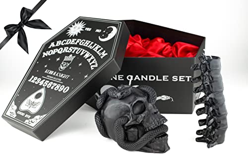 Kobi & Knight Black Skull Candle Set - XL Skull Goth Candle with Snake and Spine in Coffin Gift Box - Gothic Candles for Spooky Halloween Decorations - Creepy Candles for Goth Decor - Skeleton Candle