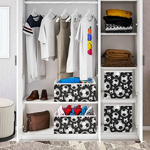 Ollabaky Closet Storage Bin Cute Soccer Balls Fabric Storage Cube Collapsible Waterproof Basket Box Toy Bin Clothes Organizer for Shelves Drawers, S